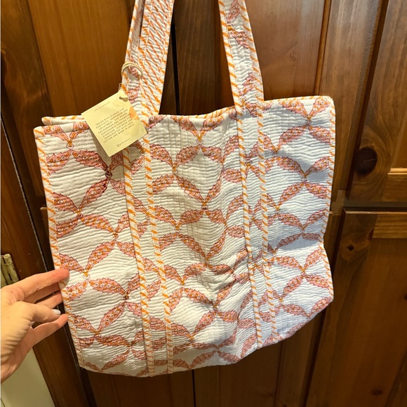 indian diva | Bags | Orange And Cream Geometric Tote Bag With ...